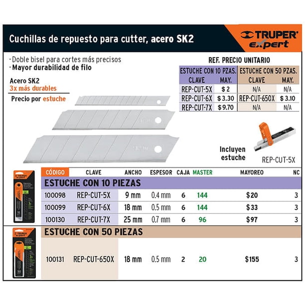Cuchillas de repuesto para cutter de 9 mm, 10 piezas, Expert Expert ...