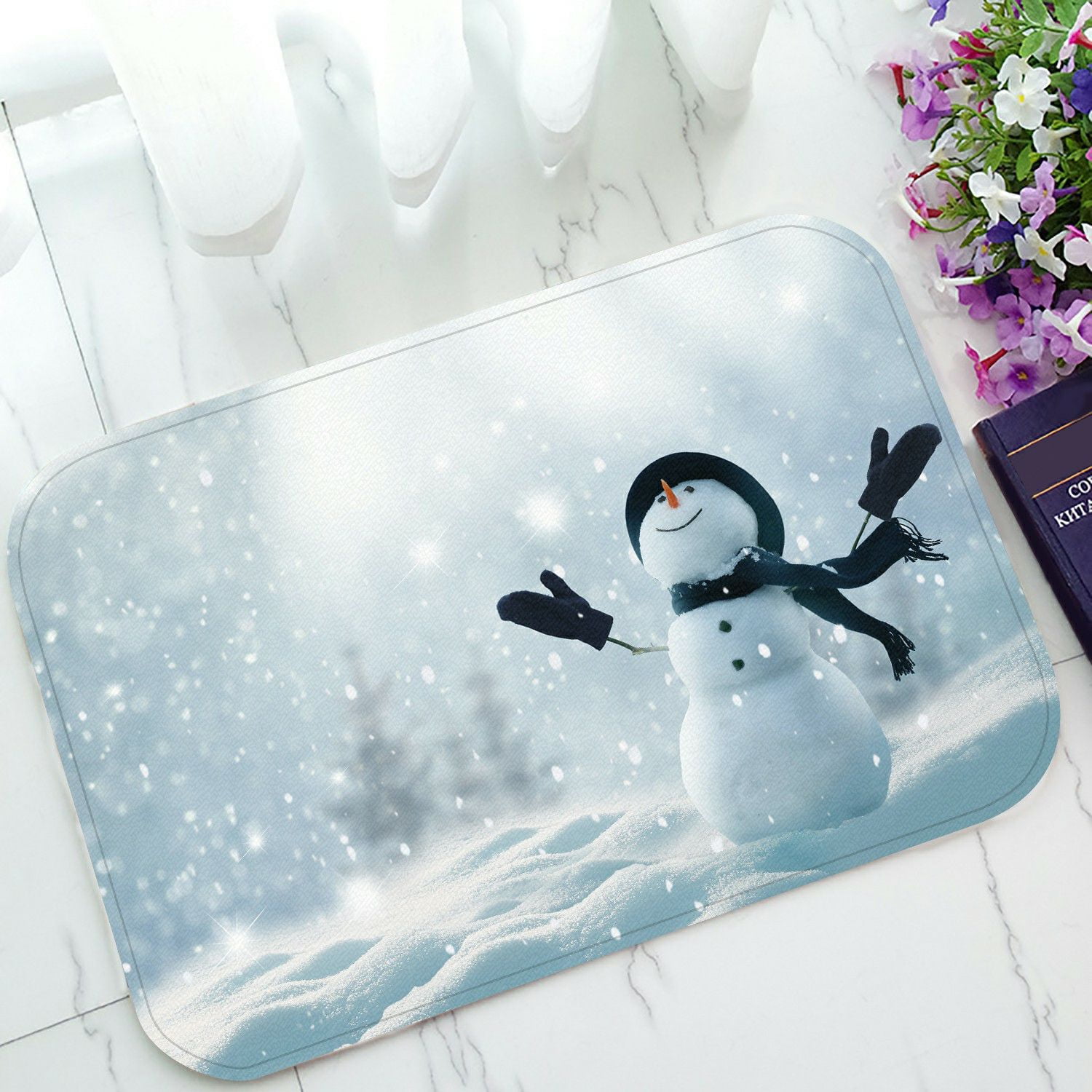 ECZJNT Merry christmas snowman winter Snow landscape Doormat Bath Mat ...