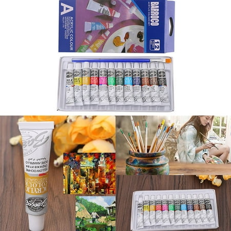 12 Colors Professional Acrylic Hand Painted Paints Wall Painting Bright ...