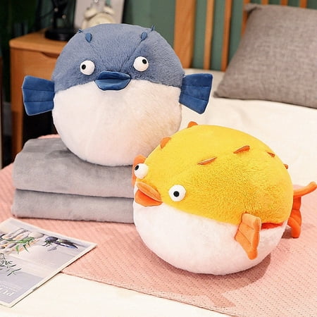 50-65cm Kawaii Yellow Puffer Fish Plush Toys Cartoon Green Stuffed ...