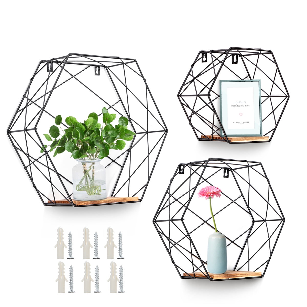 Hexagonal Floating Shelves Wall Mounted, AGSIVO Set of 3 Geometric ...
