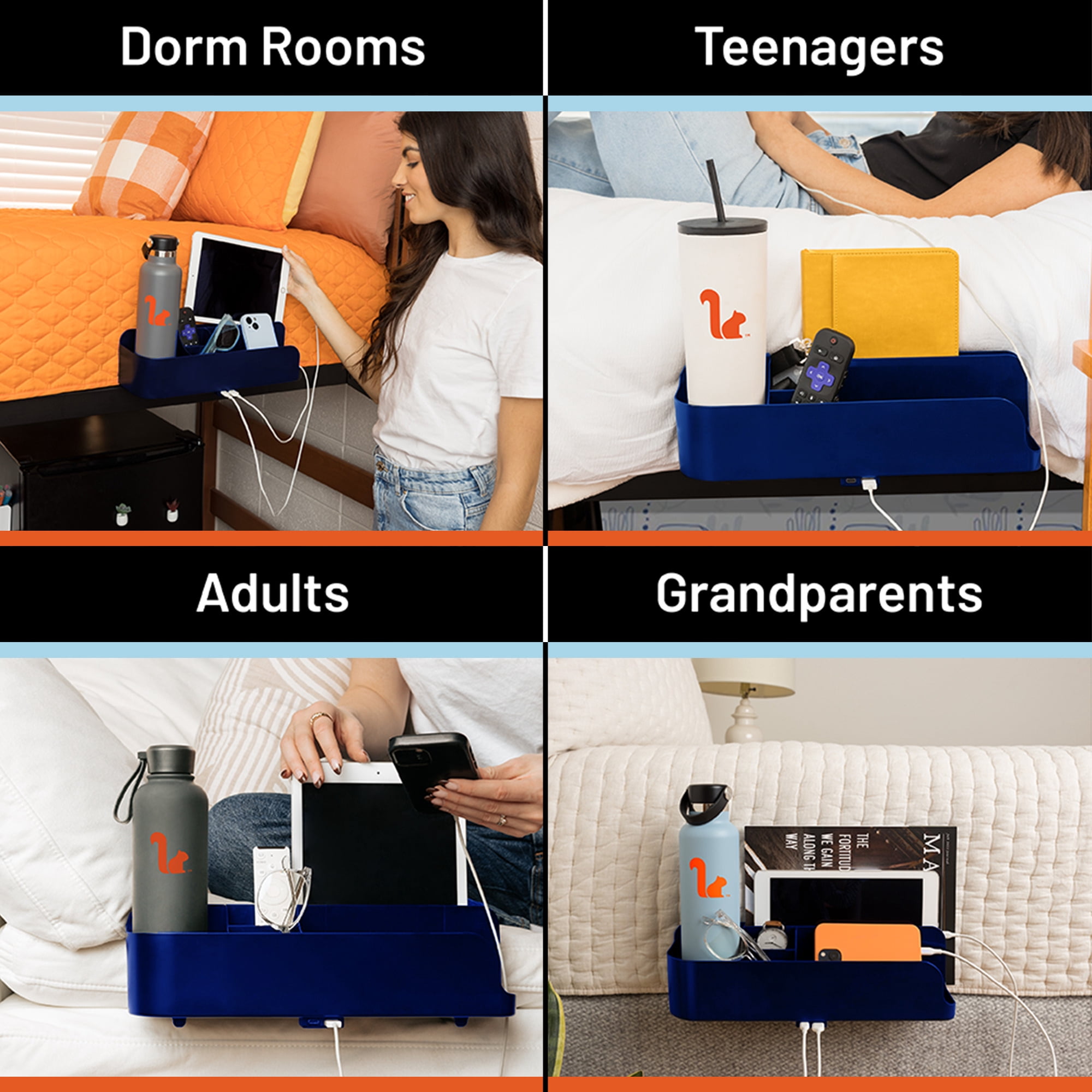 Bedside Table Organizer Squirrel - The Bedside Perch | USB-C & USB-A ...