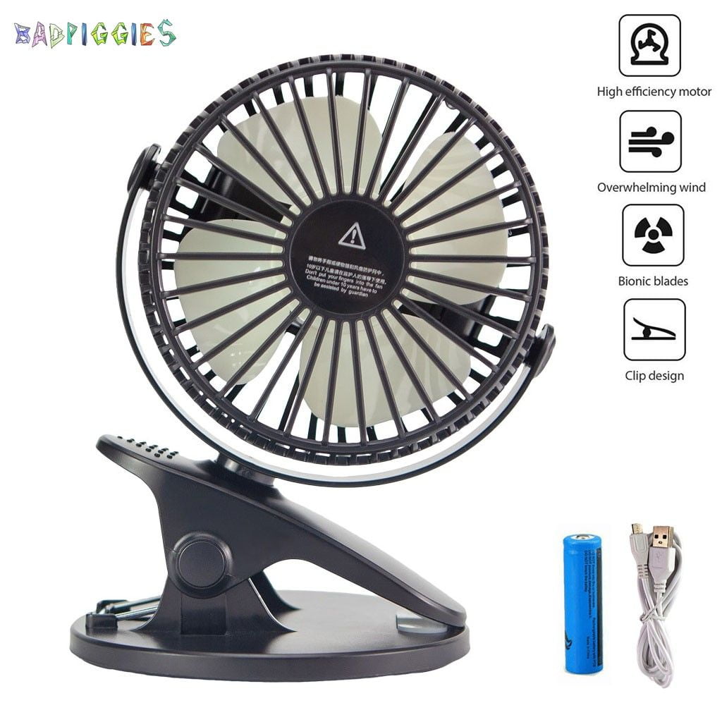 BadPiggies 360° Portable Clip On Mini Desk Fan USB 3 Speeds Small Table ...