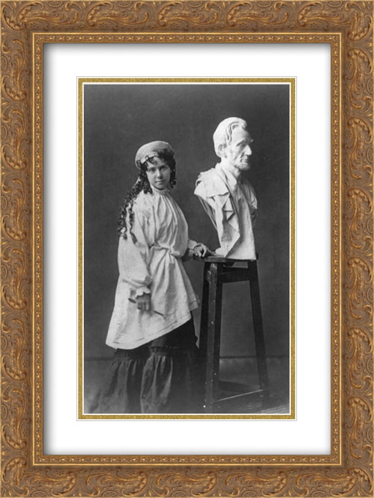 Vinnie Ream at work upon her Lincoln bust which rests upon the stand ...