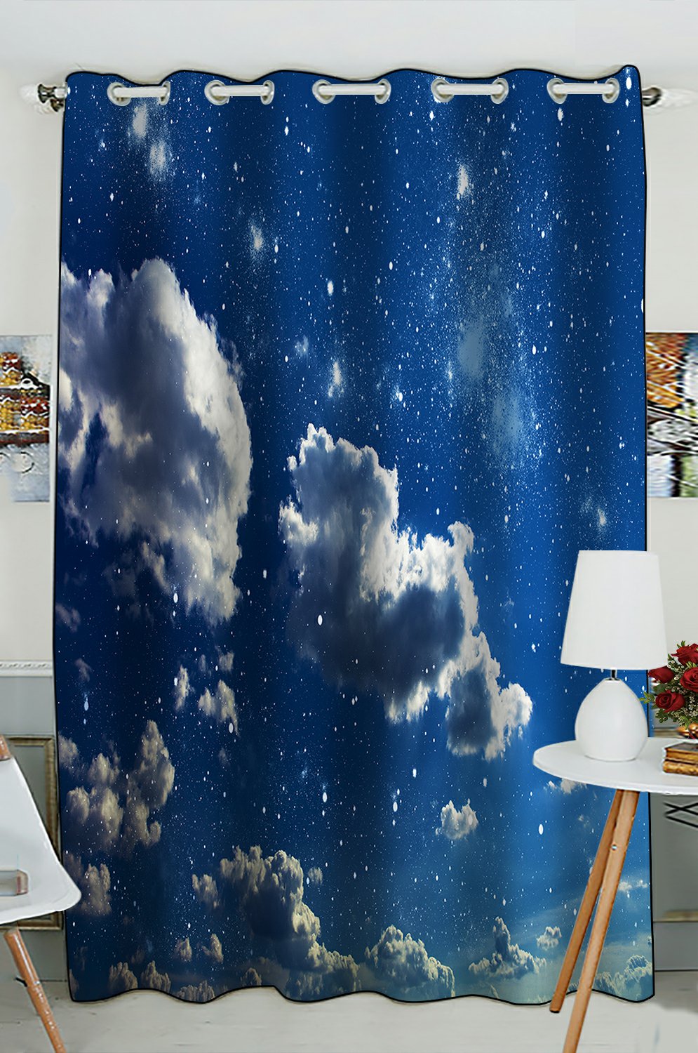 PHFZK Cloud Window Curtain, Night Sky with Stars Window Curtain ...