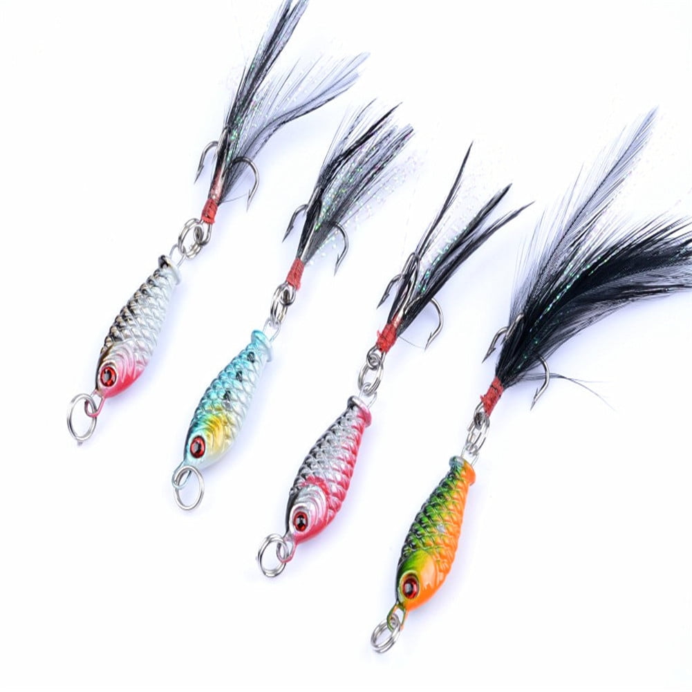 4pcs/Set Mini Fishing Lure, Metal Fake Fish Bait with Feather, Hooked ...