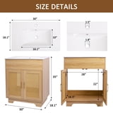 30 Inch Rattan Modern Farmhouse Bathroom Vanity with Sink，Rustic ...