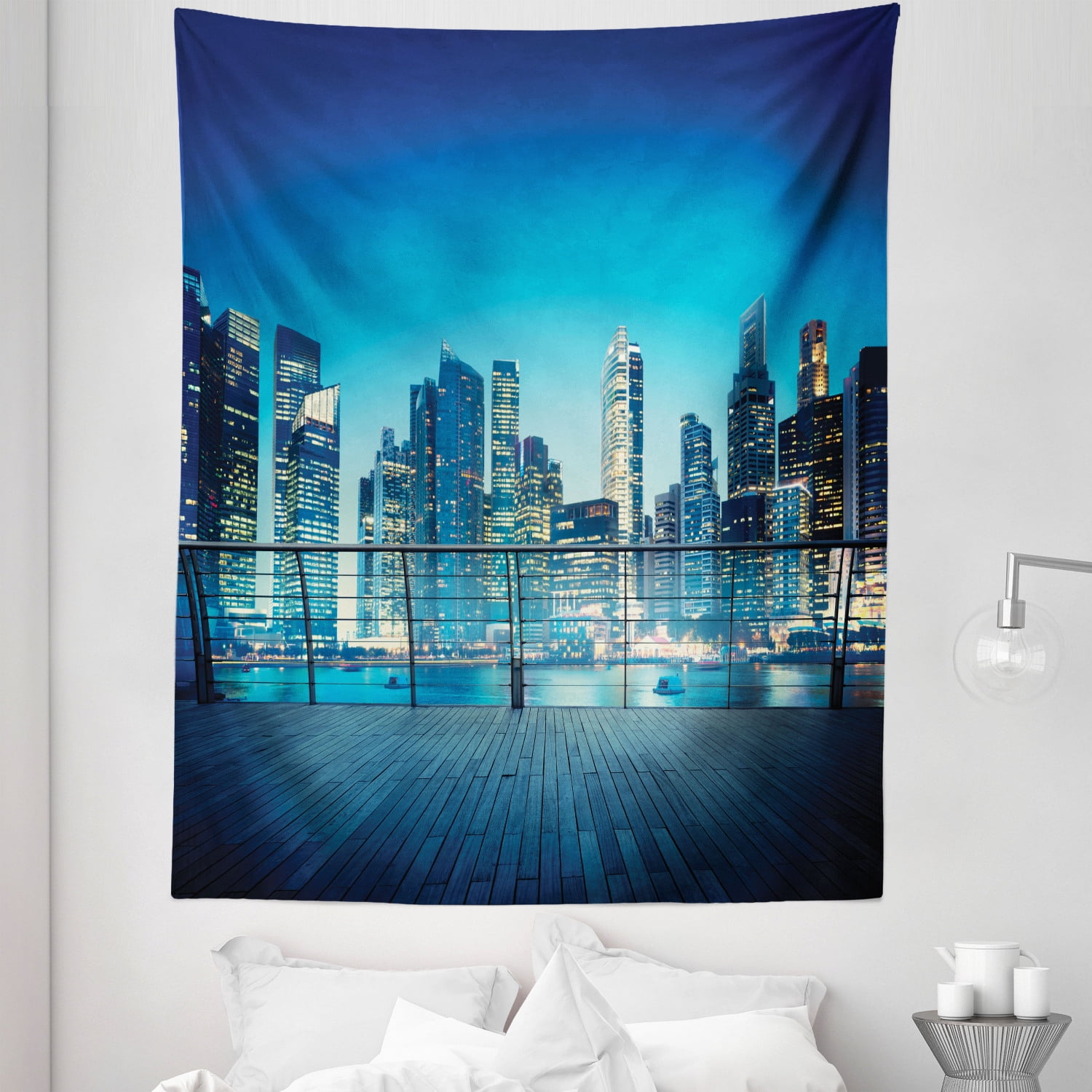 Cityscape Tapestry, Big City Night Panorama from a Balcony with ...