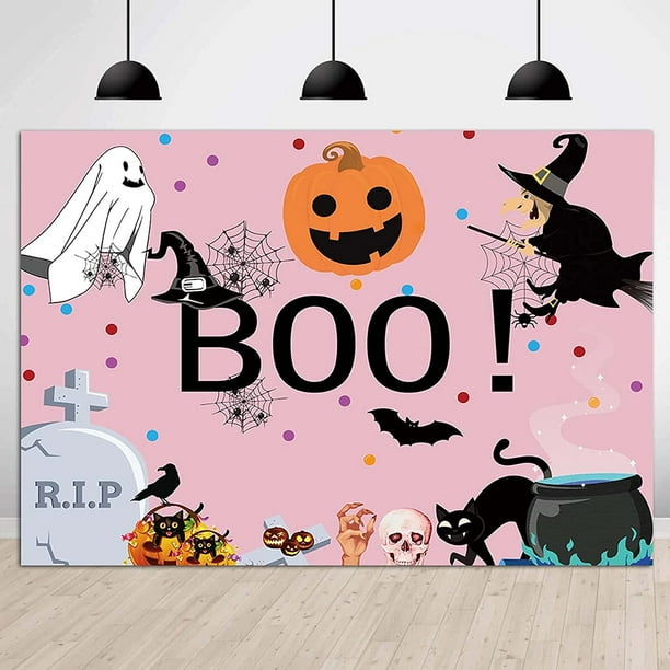 Pink Boo Backdrop Cartoon Pumpkin Ghost Witch Photography Backdrop ...