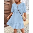Blue Lace Patchwork A-Line Dress With Tassel Tie Neck And Lantern ...