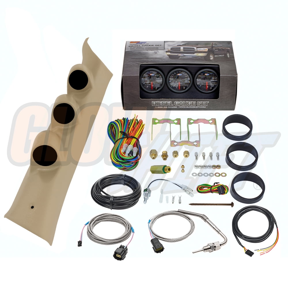 GlowShift 2014-2019 Chevrolet Silverado Duramax Tan Triple Gauge ...