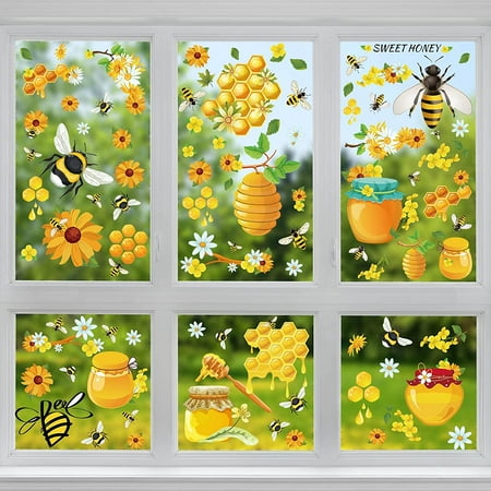 90 Pieces Bee Window Clings Honey Bee Window Decals Spring Summer Bee ...