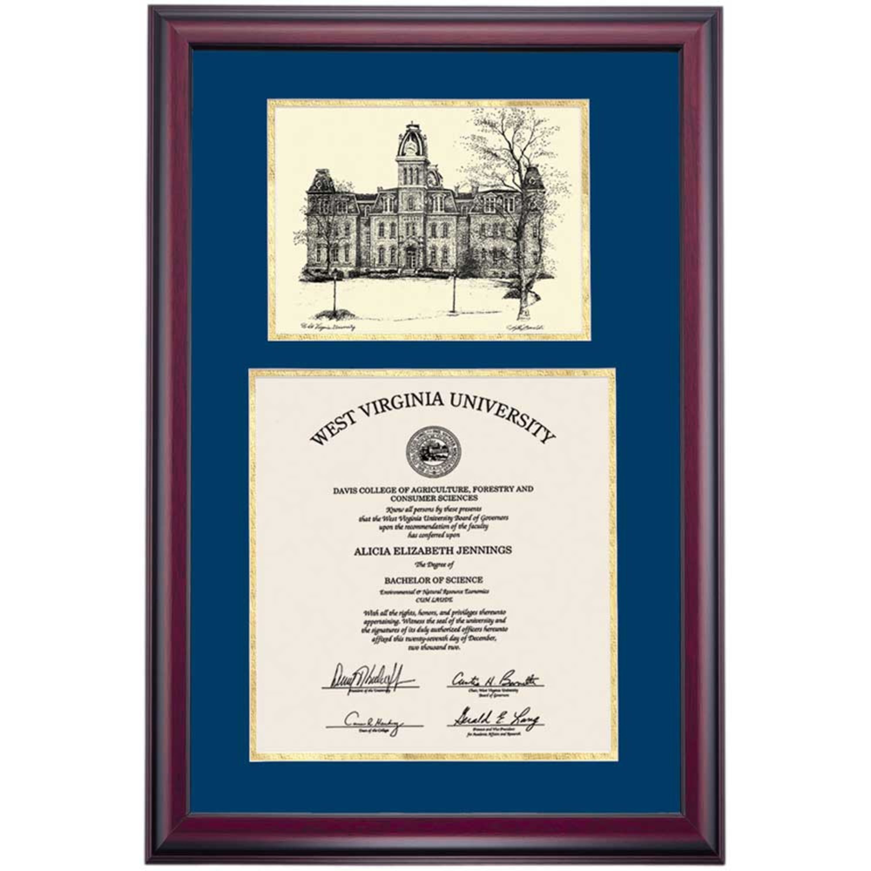 Dawn Diploma Frame for West Virginia University WVU, Navy/Gold Mat with ...