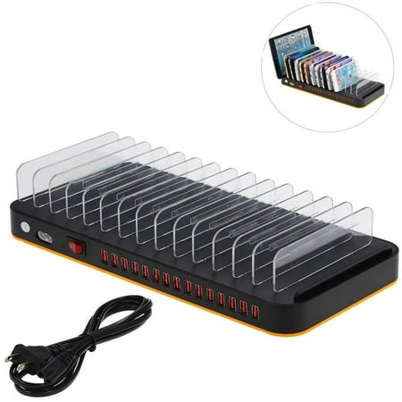 80W 15-Port Adjustable Dividers USB Charger Smart Charging Station Dock ...