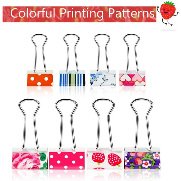 48 Pieces Colorful Binder Clips Paper Clamps 2 Sizes Cute Printing ...
