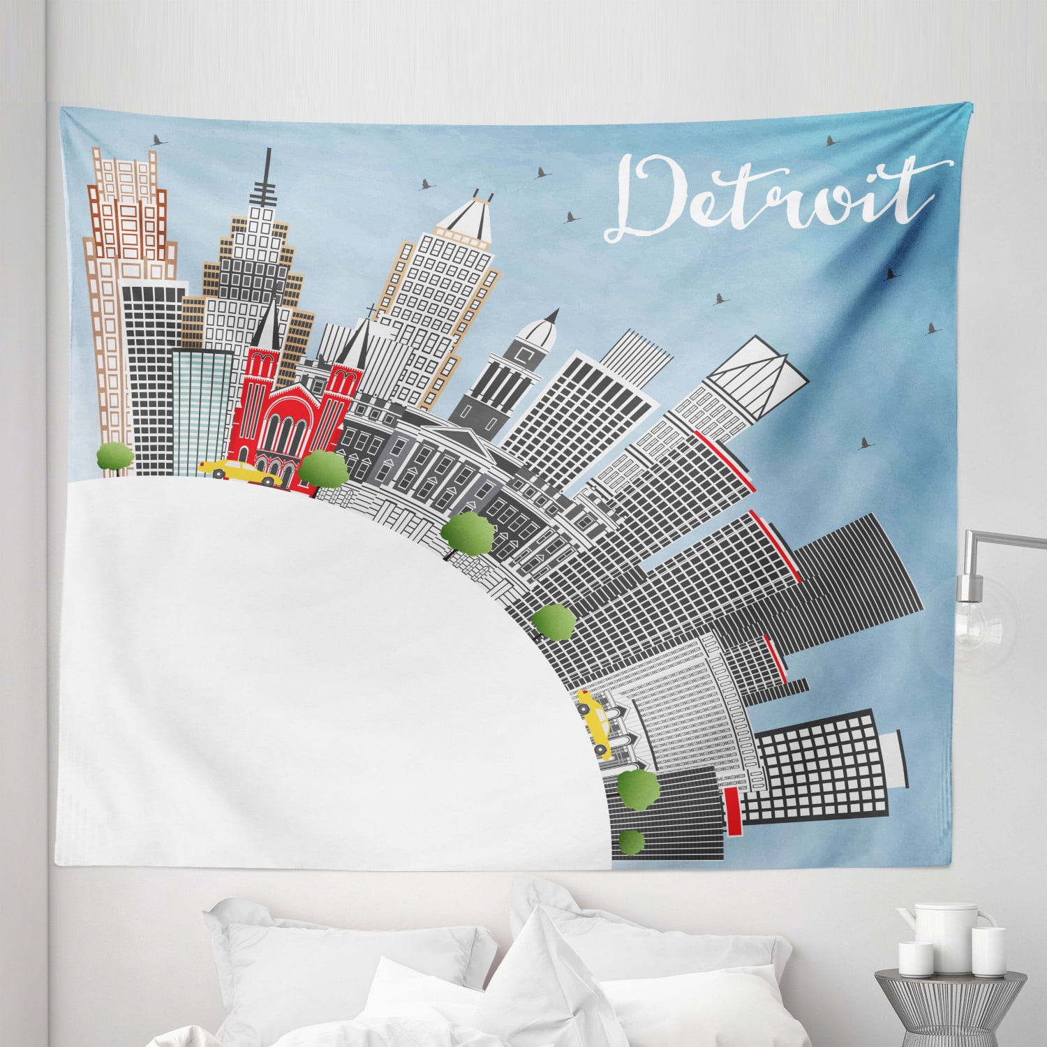 Michigan Tapestry, Detroit Michigan USA City Skyline with Grey ...