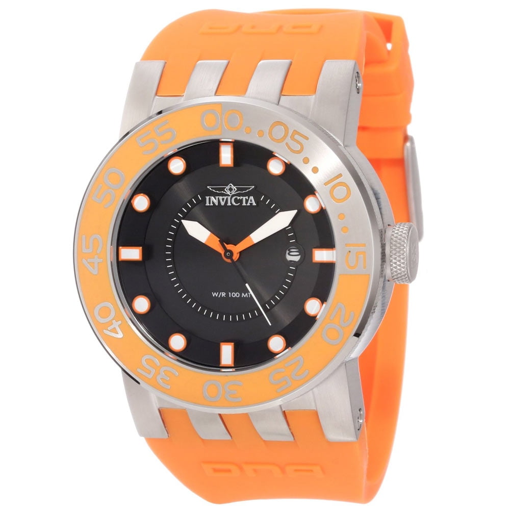 Invicta Men's 12419 DNA Diver Black Dial Orange Rubber Strap Stainless ...