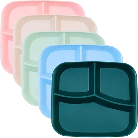 Unbreakable Divided Plates 10 Inch 5 PCS Reusable Wheat Straw Dinner ...