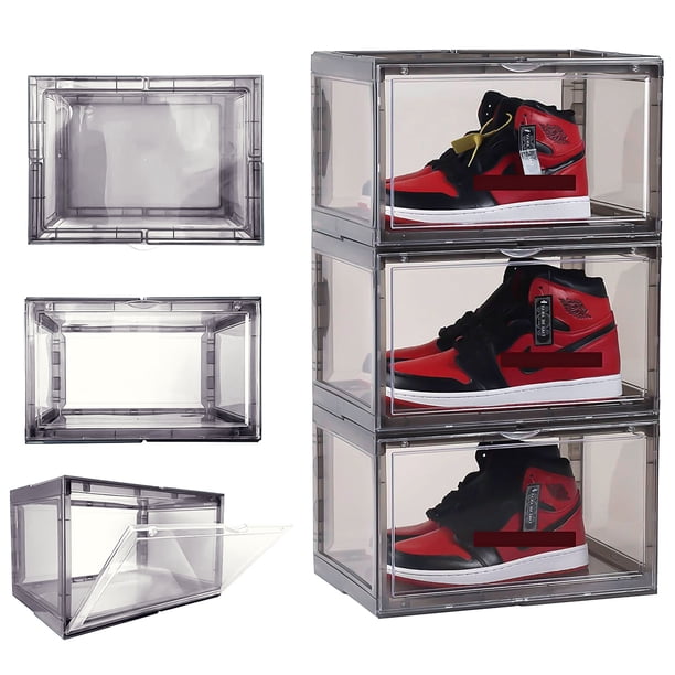 Stackable Shoe Box Magnetic Plastic Sneaker Storage Container Drop Side ...
