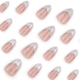 24 Pieces Short Almond Shape Glossy White French Tips with 3D Gold Line ...