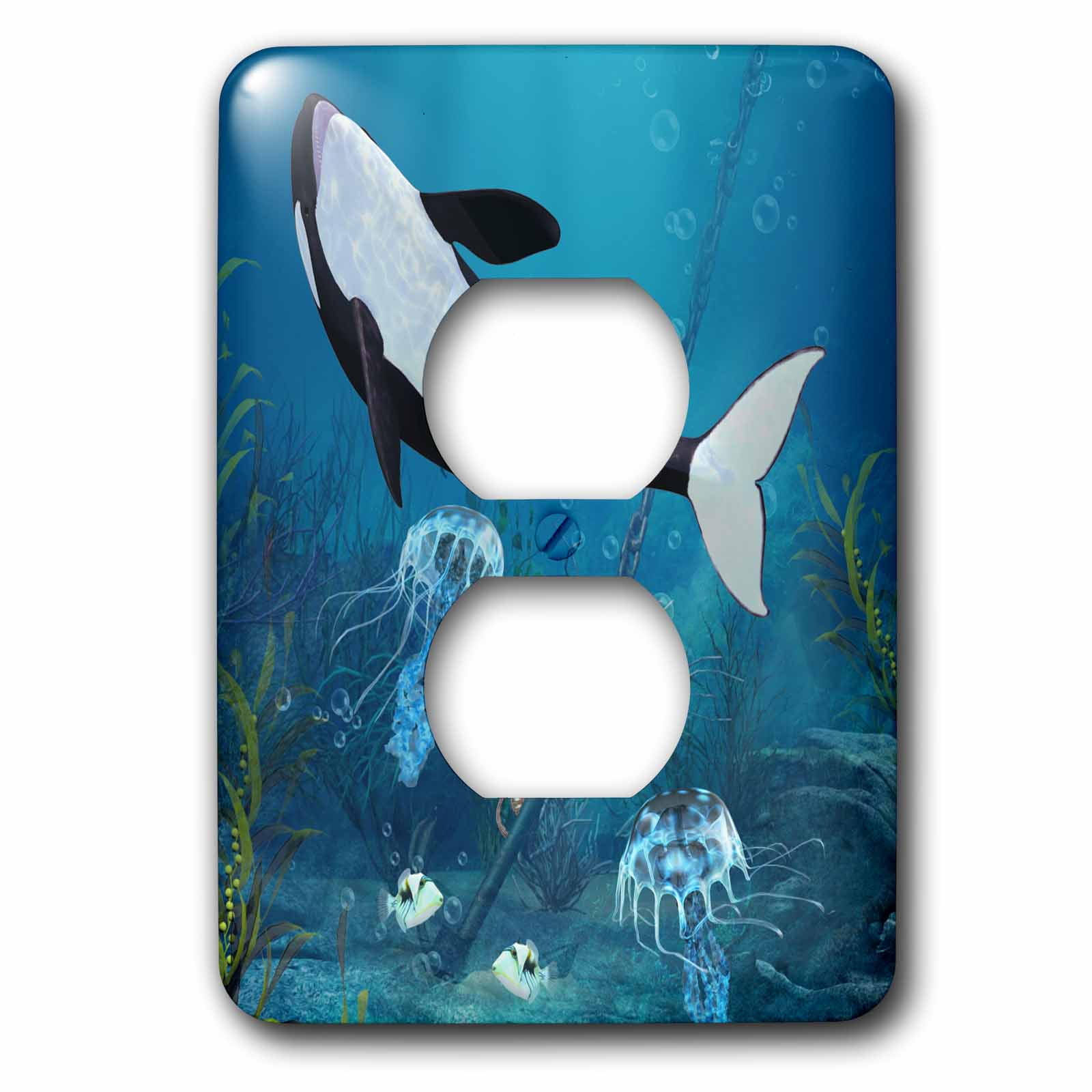 Underwater scene with orca fishes and jellyfish 2 plug outlet cover lsp ...
