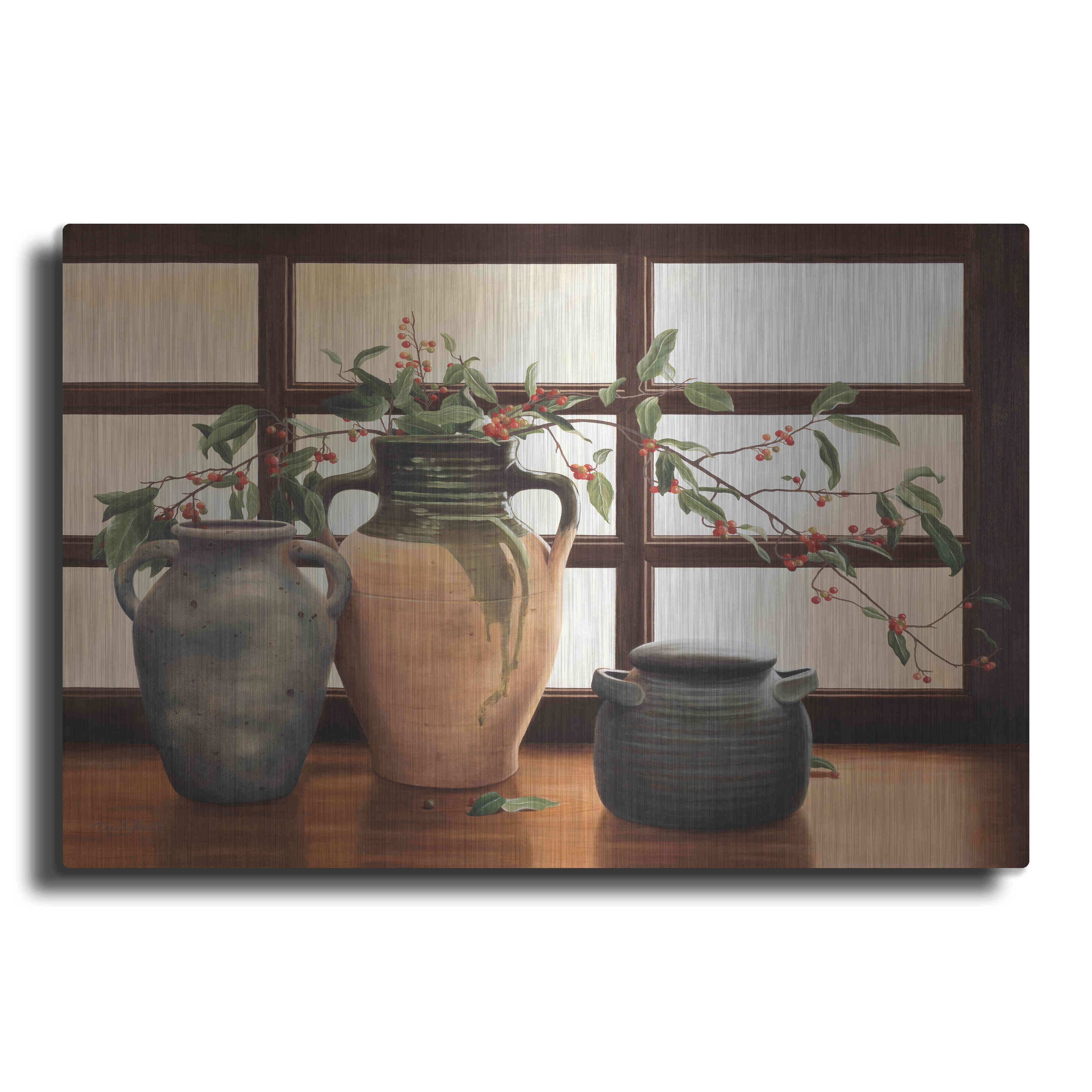 Luxe Metal Art 'Olive Jar With Red Berry Branches' by Cecile Baird ...