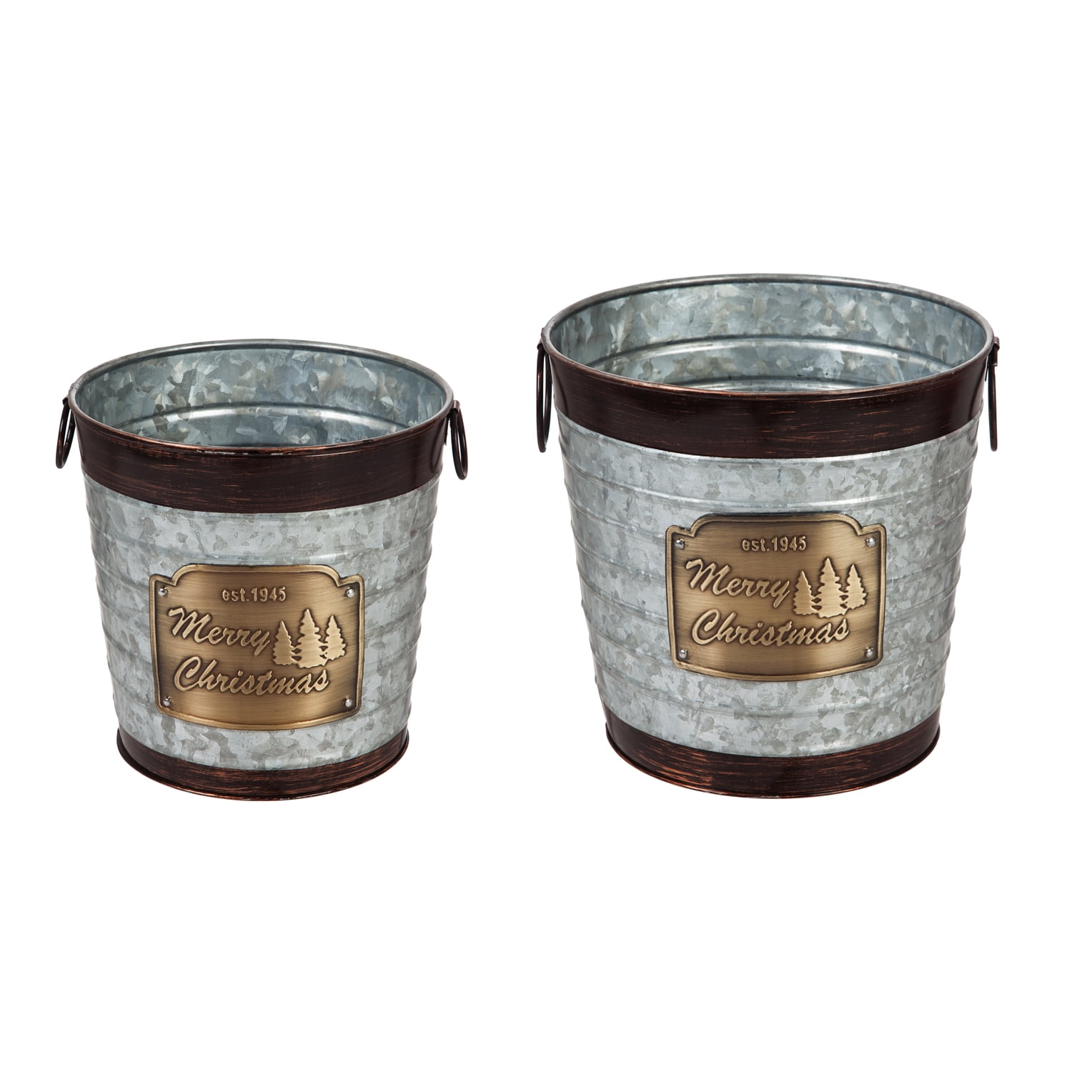 Evergreen Set of 2 Galvanized Metal Planter with Brass Brim, 10'' x 10 ...