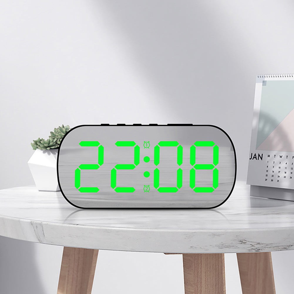 Yannee LED Mirror Digital Alarm Clock Bedside Alarm Clock Mirror Alarm ...