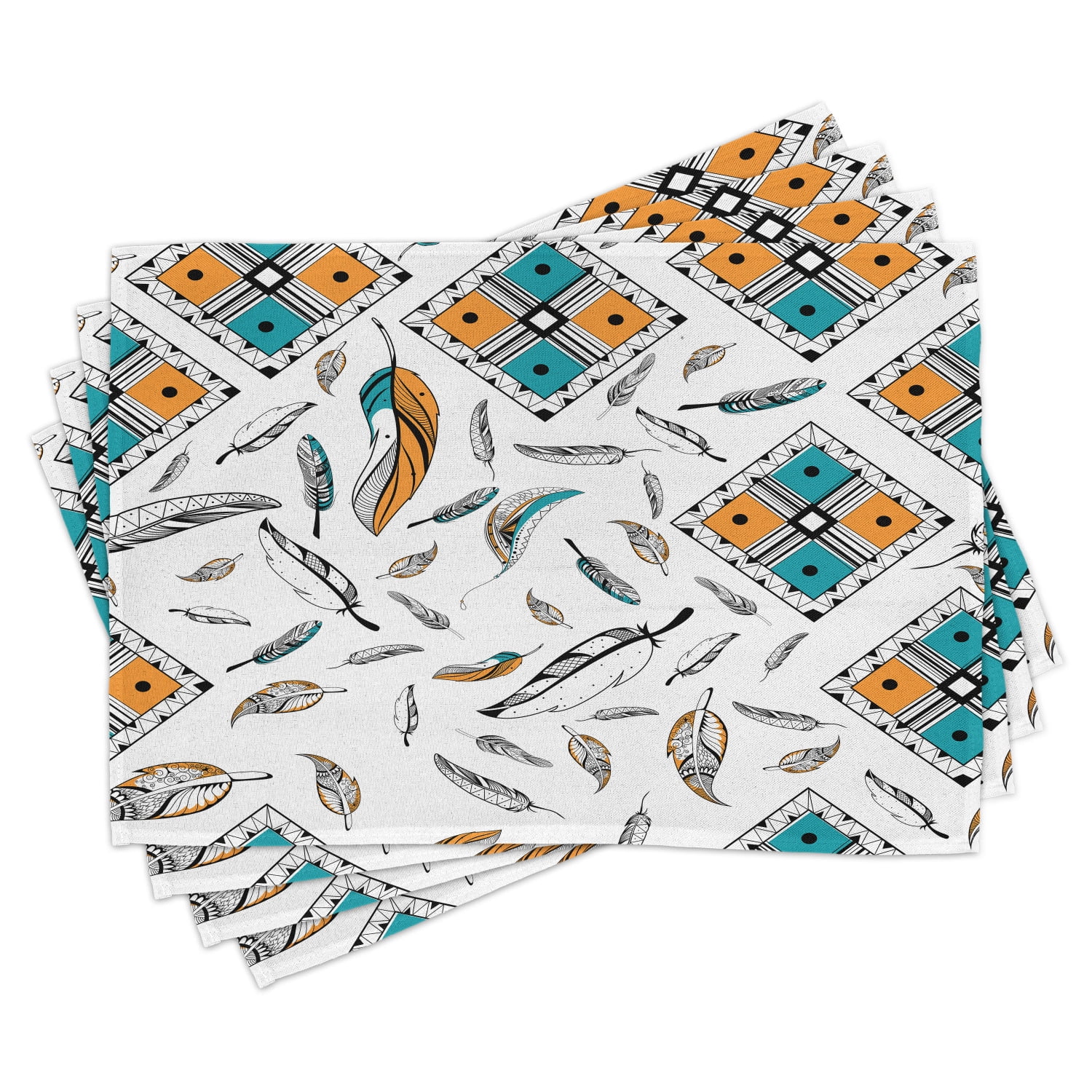Ambesonne Boho Place Mats Set of 4, Tribal Bohemian Feather, Standard ...