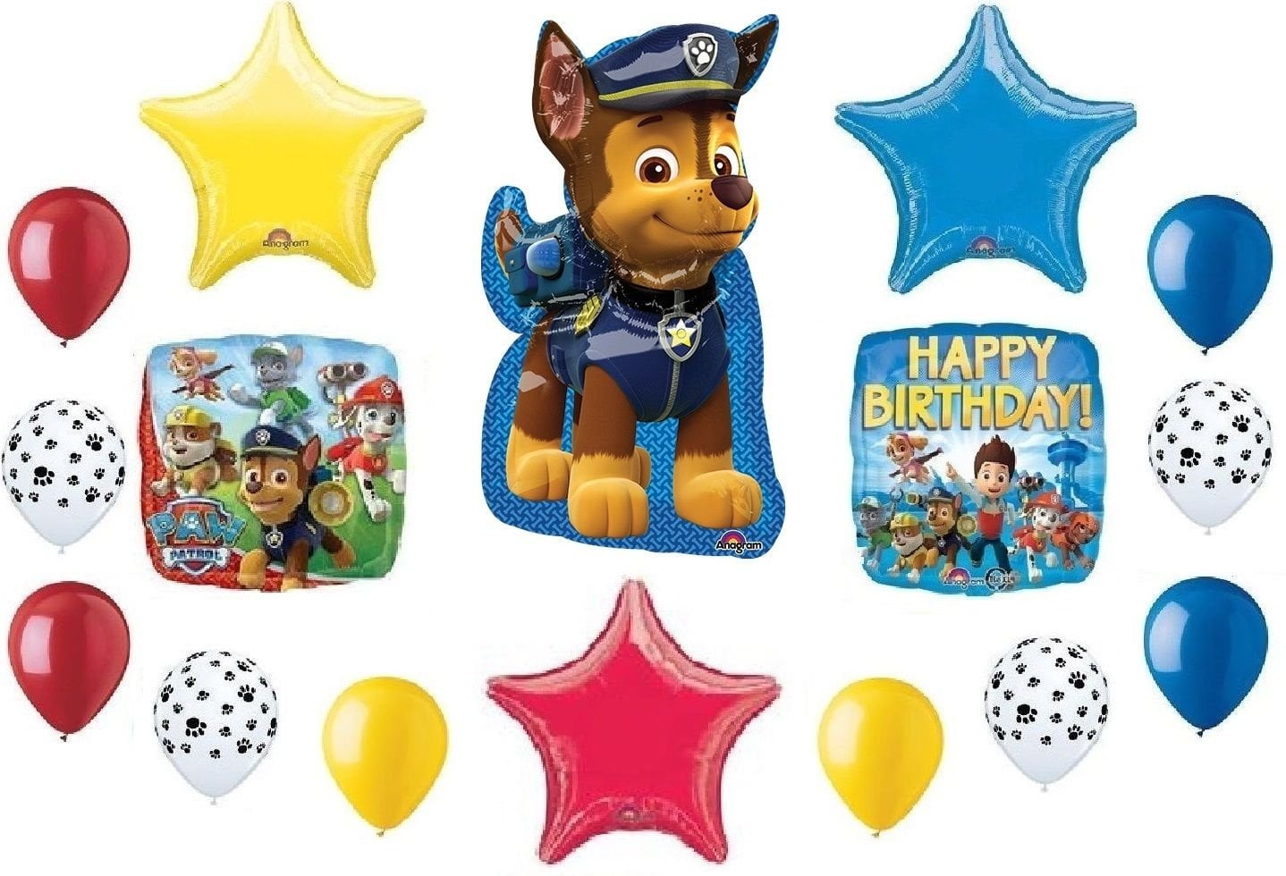PAW PATROL Chase Shield Dog Doggy Puppy 16 Pc Party Mylar Latex ...