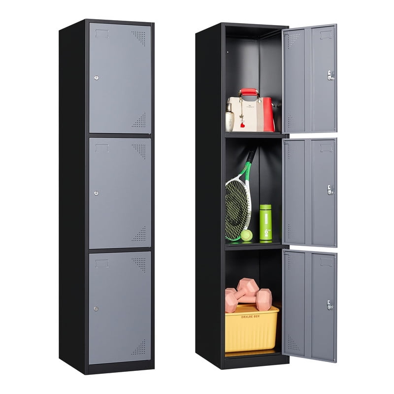 MIIIKO 71" Metal Locker Steel Storage Cabinet with 3 Doors for Office ...