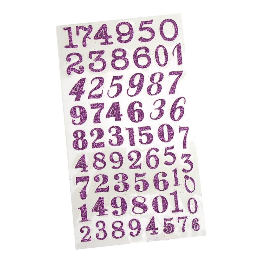 Glitter Number Stickers Three Styles, 3/4-Inch, 60-count, Lavender ...