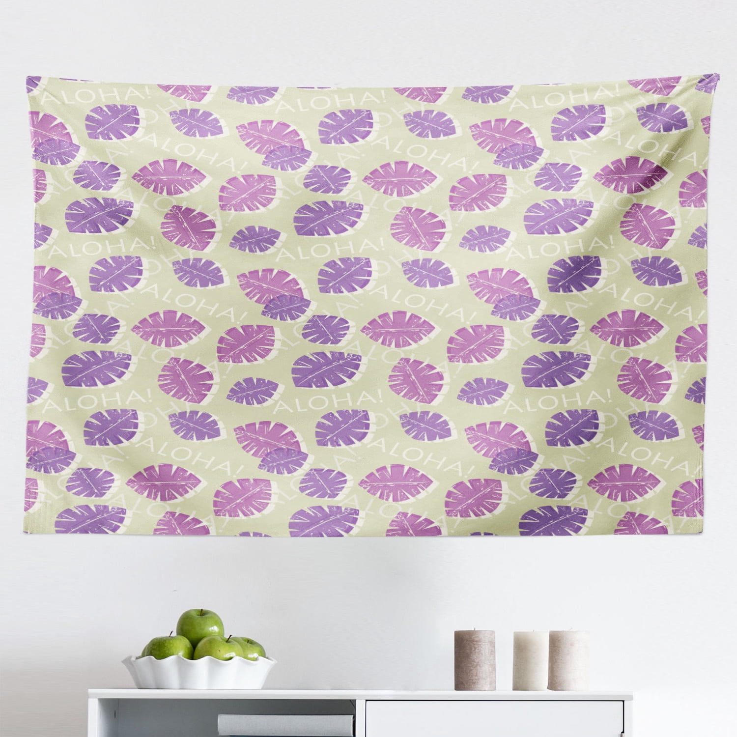 Aloha Tapestry, Hawaiian Cursive Lettering with Butterflies Flowers and ...