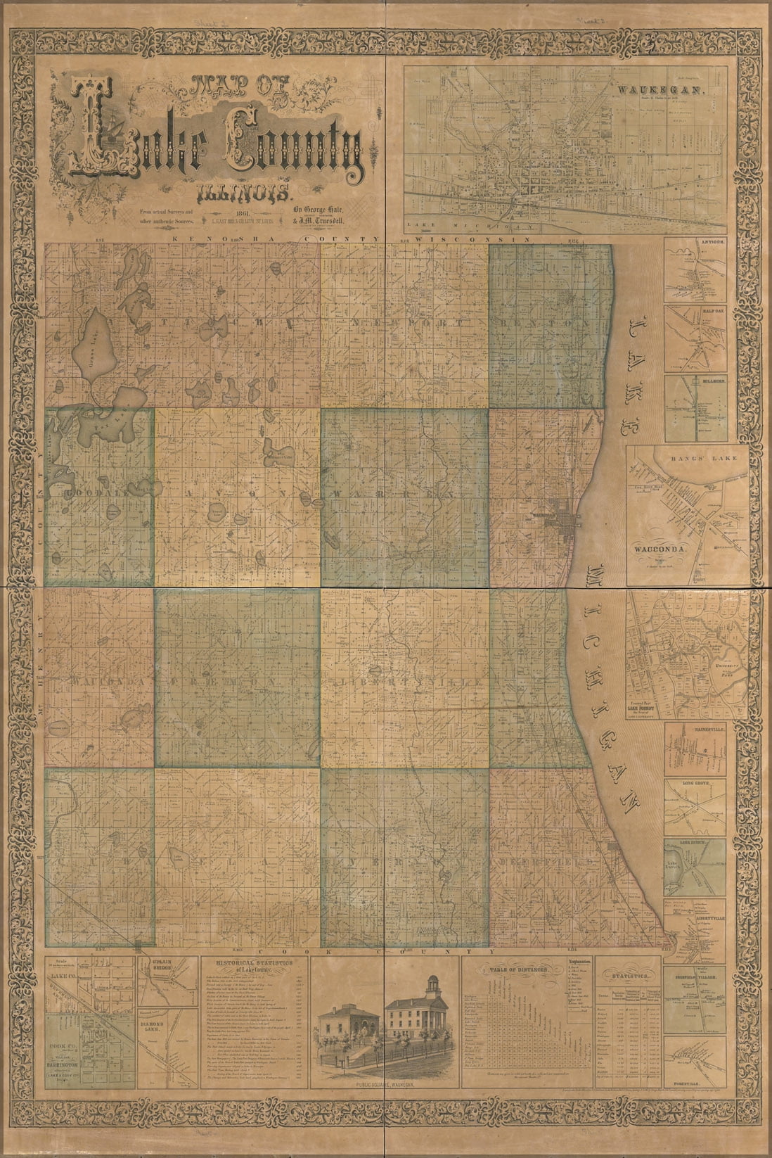24"x36" Gallery Poster, Map of Lake County, Illinois 1861 - Walmart.com