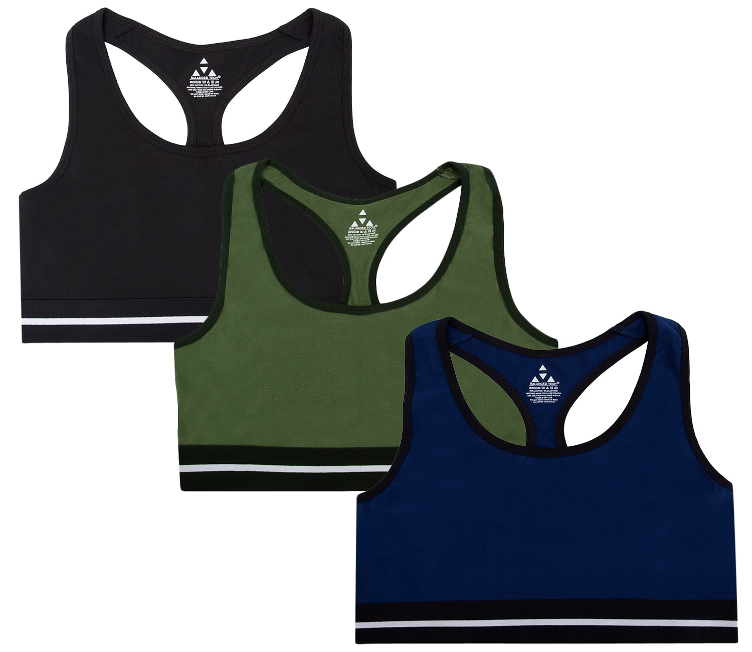 Balanced Tech Women's Cotton Racerback Sports Bra 3 Pack - Walmart.com