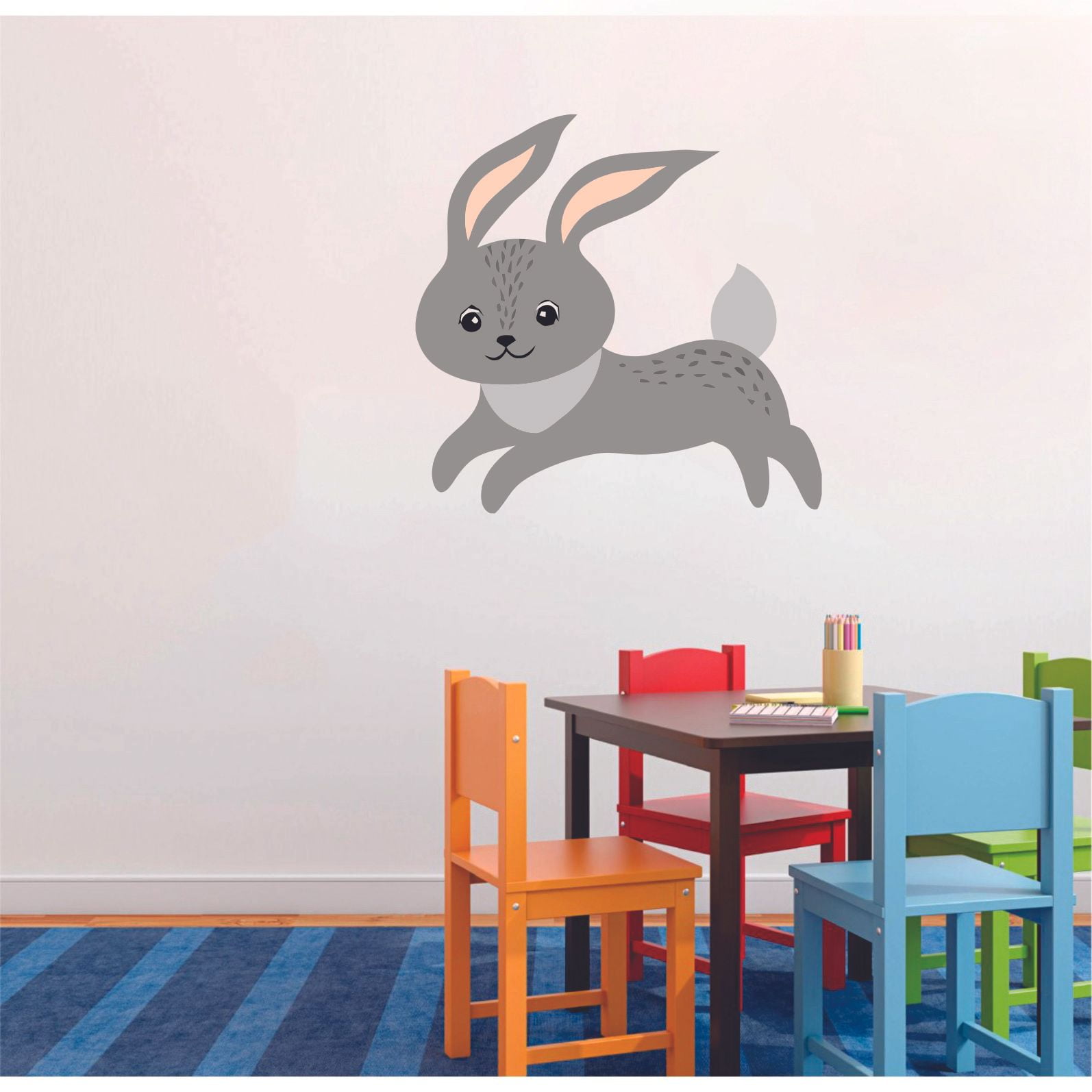 Running Gray Rabbit Cute Animal Cartoon Character Wall Art Decal Vinyl ...