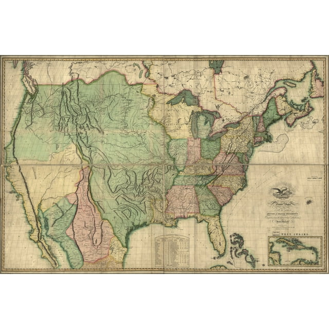 24"x36" Gallery Poster, Map of the United States of America 1816 p3 ...
