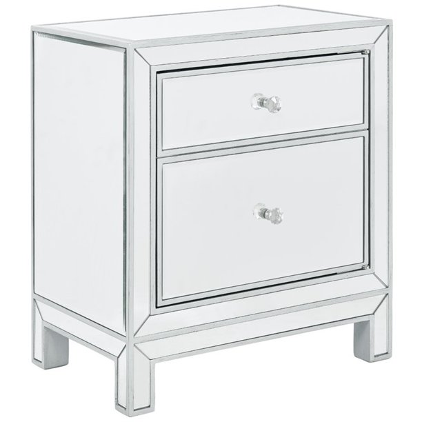 Pemberly Row 1 Door Mirrored Nightstand in Antique Silver Finish ...