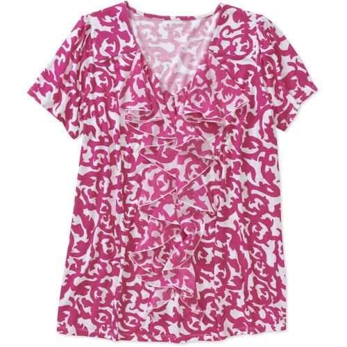 George Women's Plus-Size Ruffle-Front Knit Top - Walmart.com