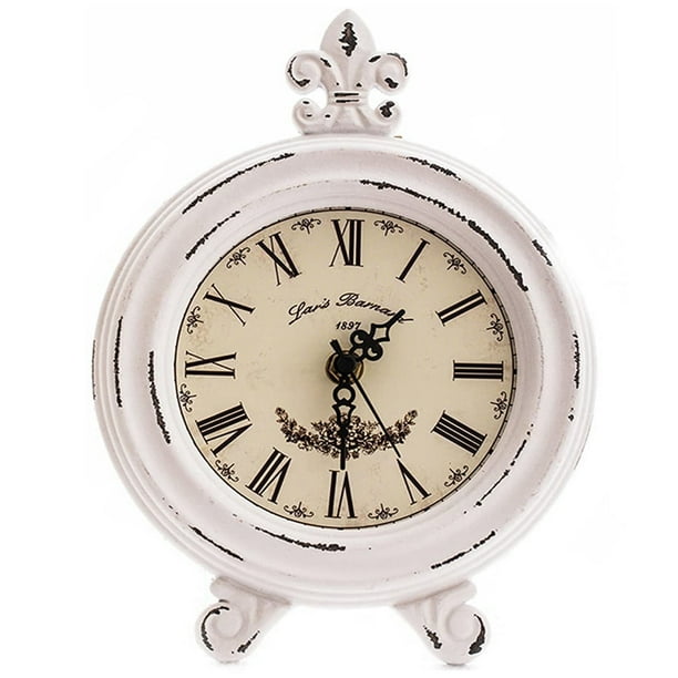 Vintage Table Clock Wood Small White Desk Clock Silent No Ticking ...