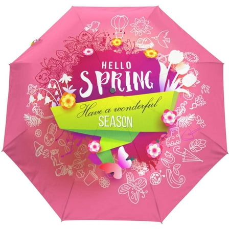 Spring Floral Flowers Auto Open Umbrella Sun Rain Umbrella Anti UV ...