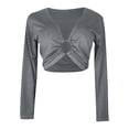 CUSTG Women Casual Blouses Summer Solid Color Long Sleeve Crop Tops ...