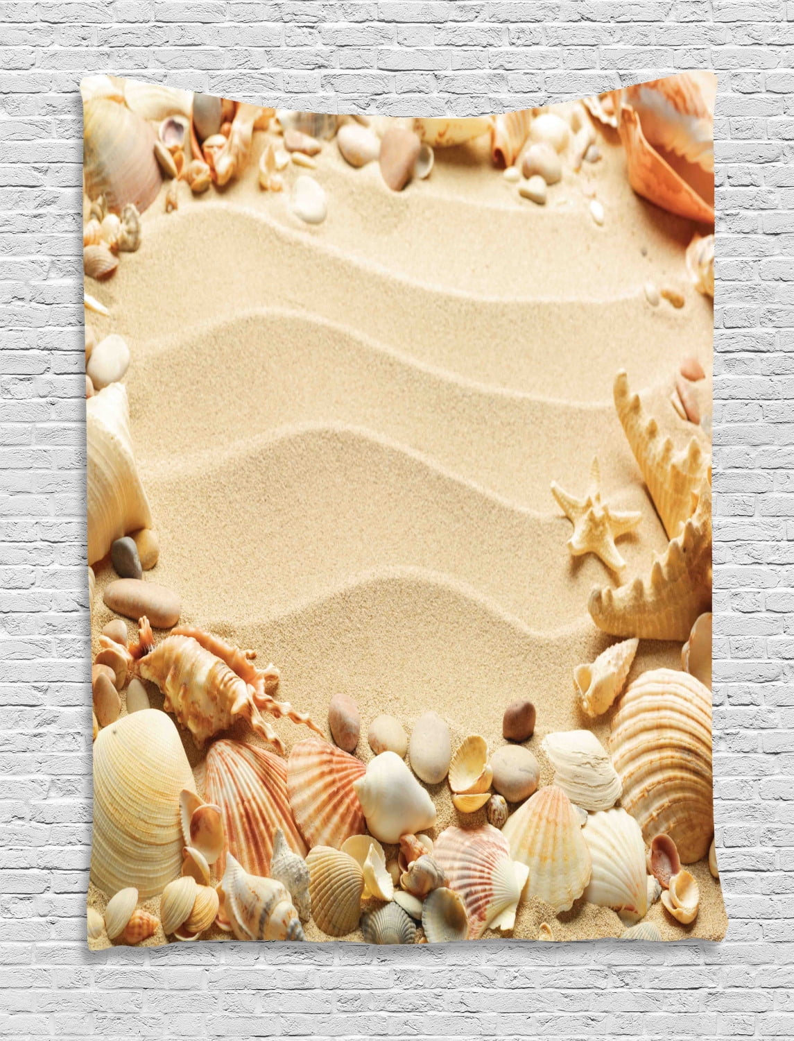 Shell Tapestry, Seashells Frame with Sand Exotic Summer Vacation Ocean ...