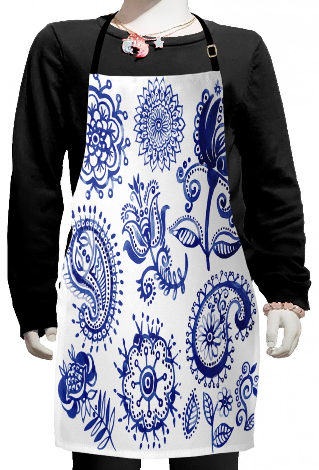 Blue and White Kids Apron, Old Fashioned Motifs in Watercolor Style ...