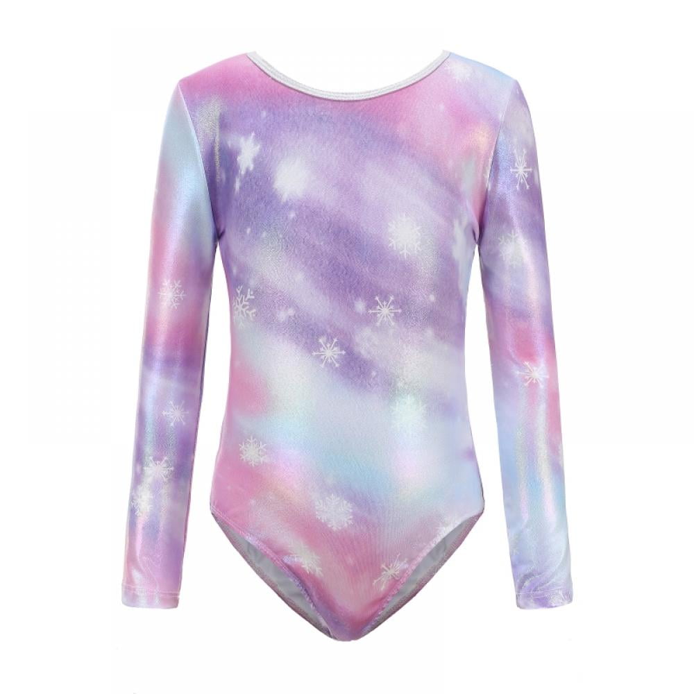 Kids Girls Gymnastics Bodysuit Ballet Leotard Dancewear Long Sleeve Tie ...