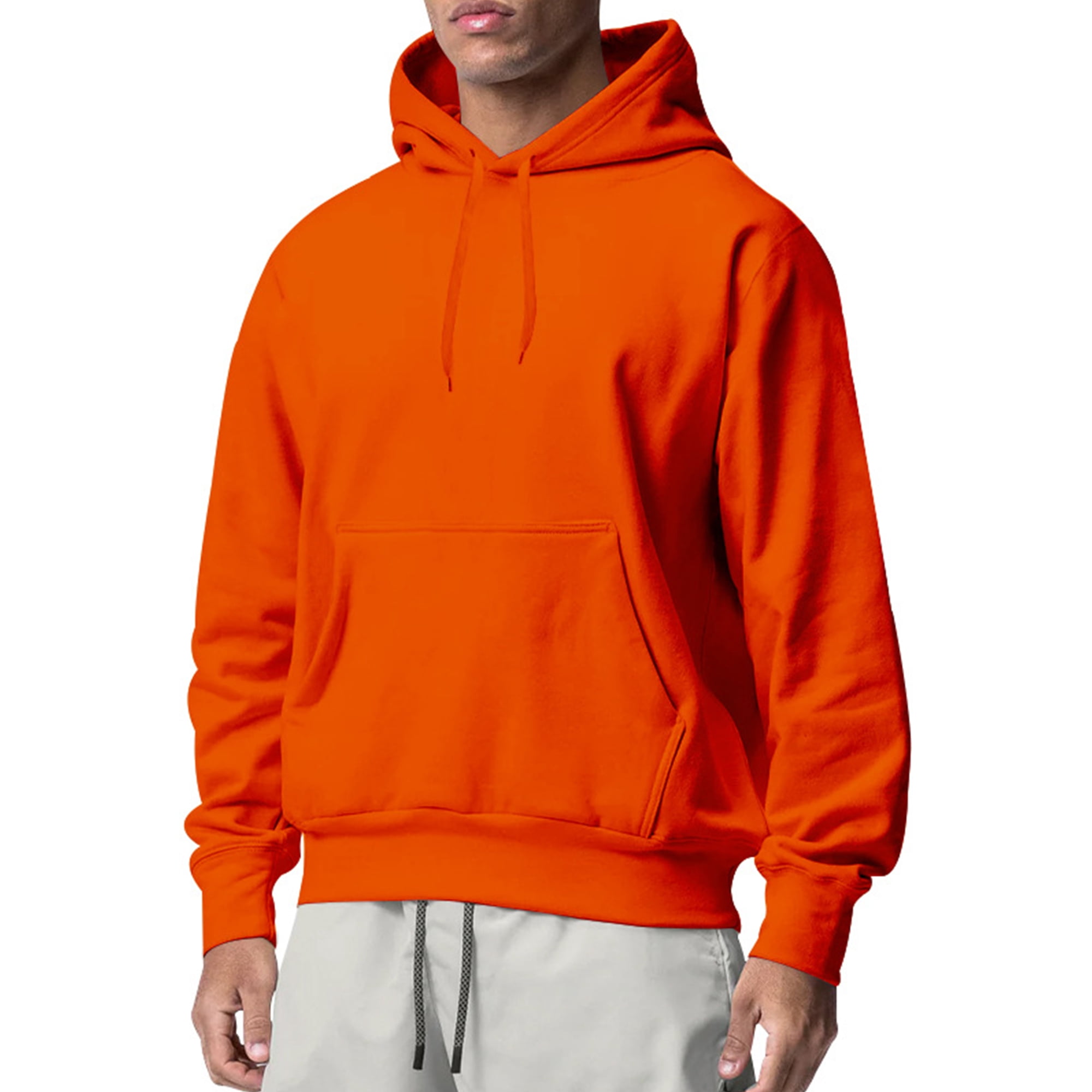 Innerwin Sweatshirts Drawstring Mens Hoodies Fall Solid Color Thick Hooded Sweatshirt Orange Xl