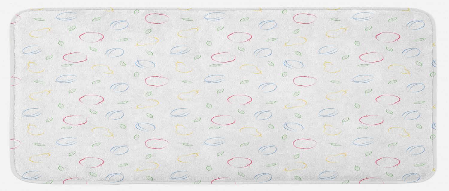 Colorful Kitchen Mat, Crayon Drawing Style Pattern with Different ...