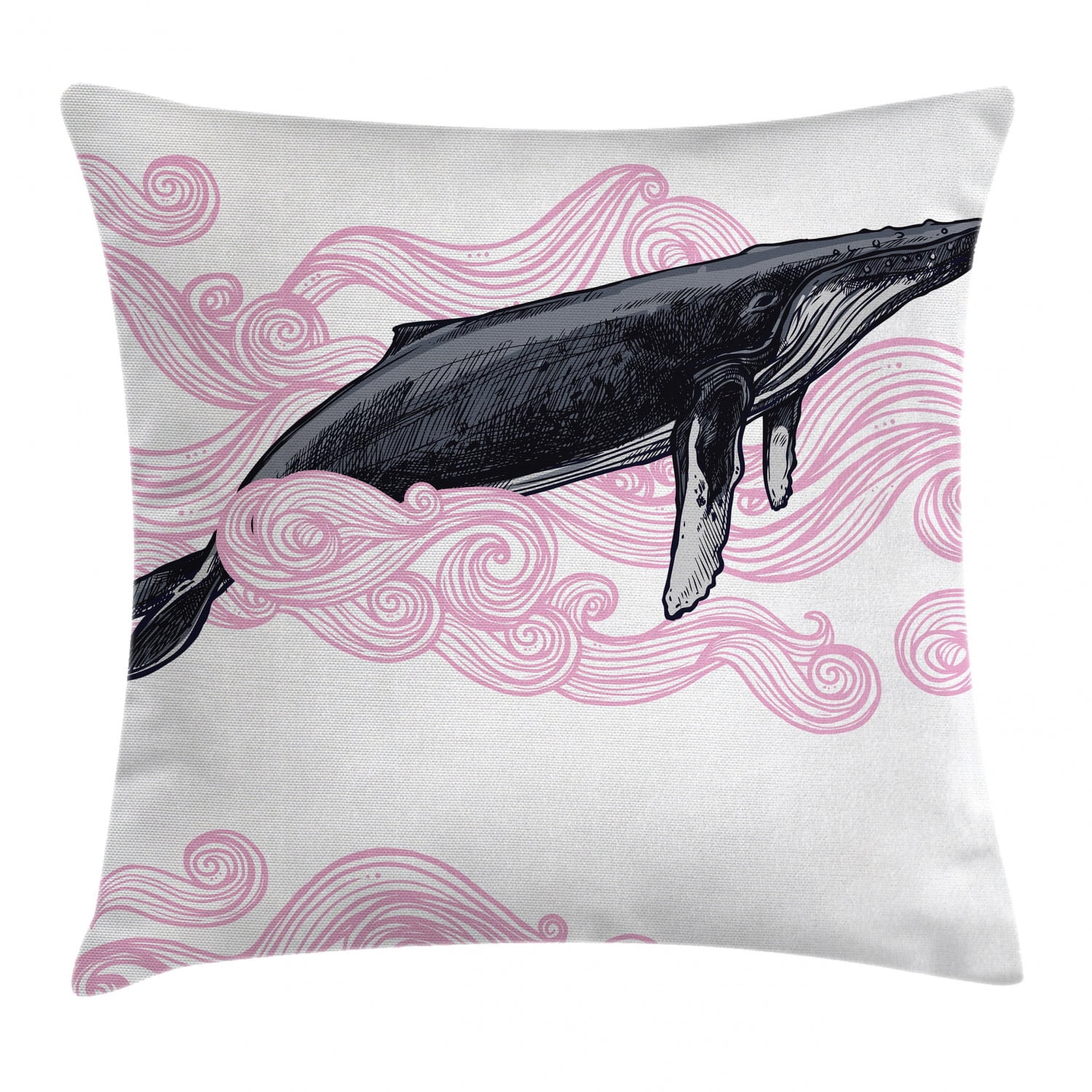 Whale Decor Throw Pillow Cushion Cover, Big Black Whale with Striped ...