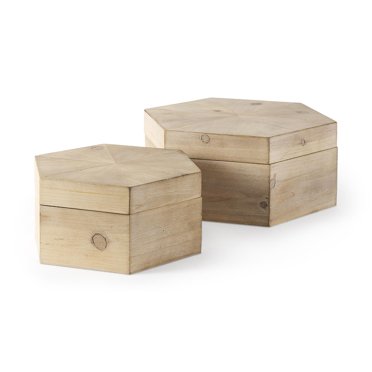 DecMode Carved Linear Light Brown Wood Decorative Box, 2 Count ...