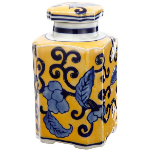 Floral Designed Yellow Jar with Lid - Walmart.com